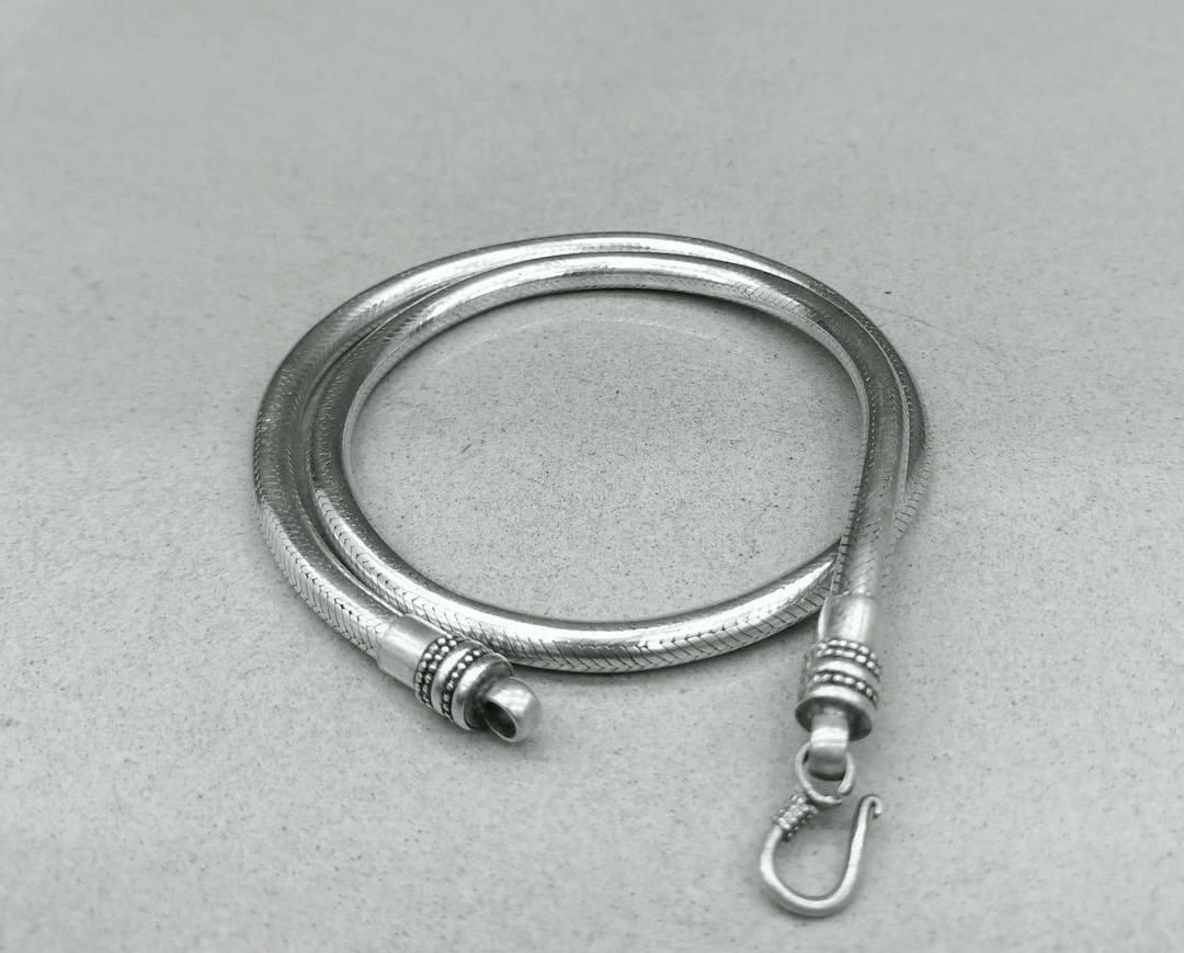 Solid Round Sterling Silver Snake Chain Necklace 925, Antique Design ...