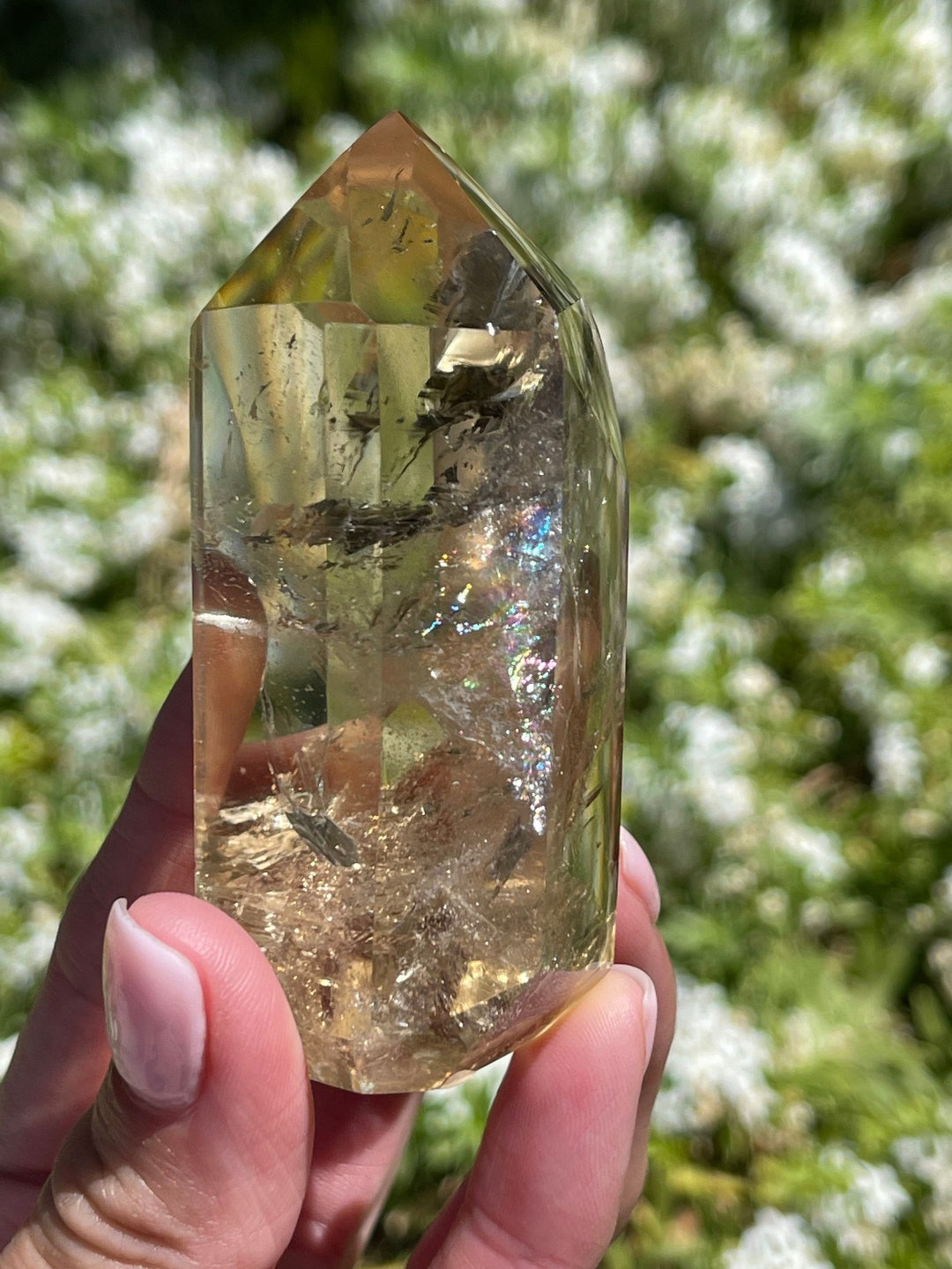 Lovely Polished Citrine Tower With Tons of Inclusions, and Rainbows ...