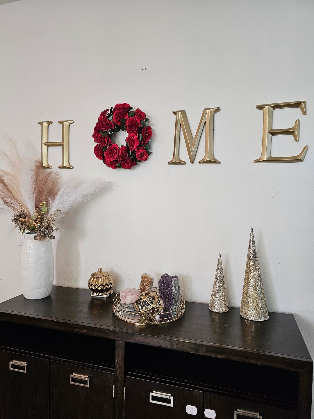 Home Letters With Flower Wreath/wall Decor/gold Farmhouse Home Letters ...