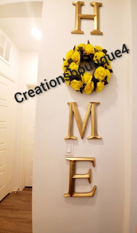 Home Letters With Flower Wreath/wall Decor/gold Farmhouse Home | Etsy