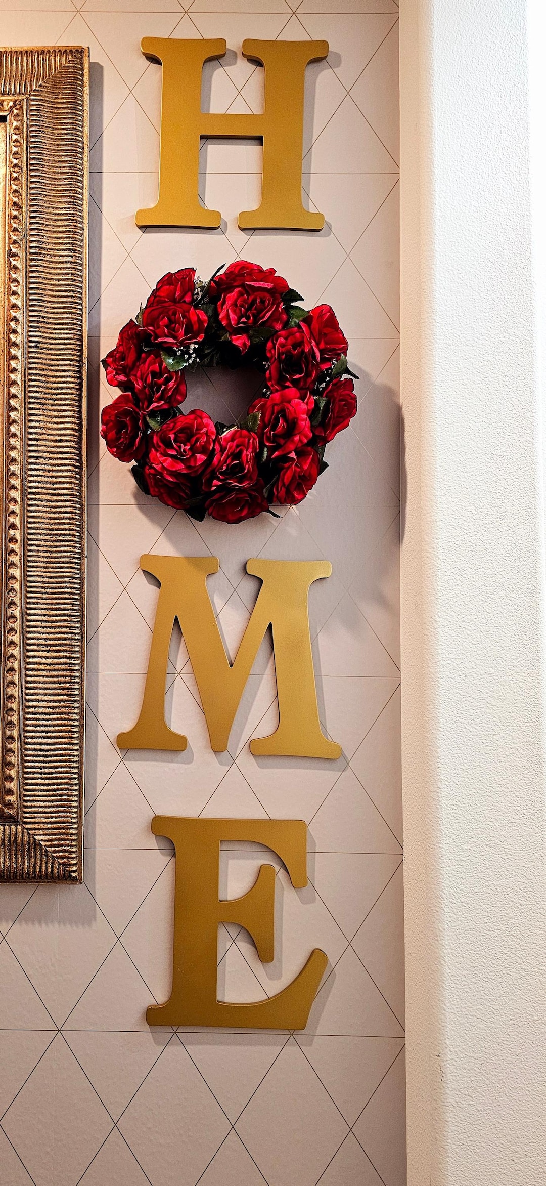 Home Letters With Flower Wreath/wall Decor/gold Farmhouse Home Letters ...