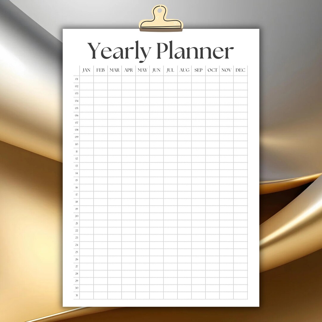 Minimalist Yearly Planner Printable, Instant Download PDF, Simple Year ...