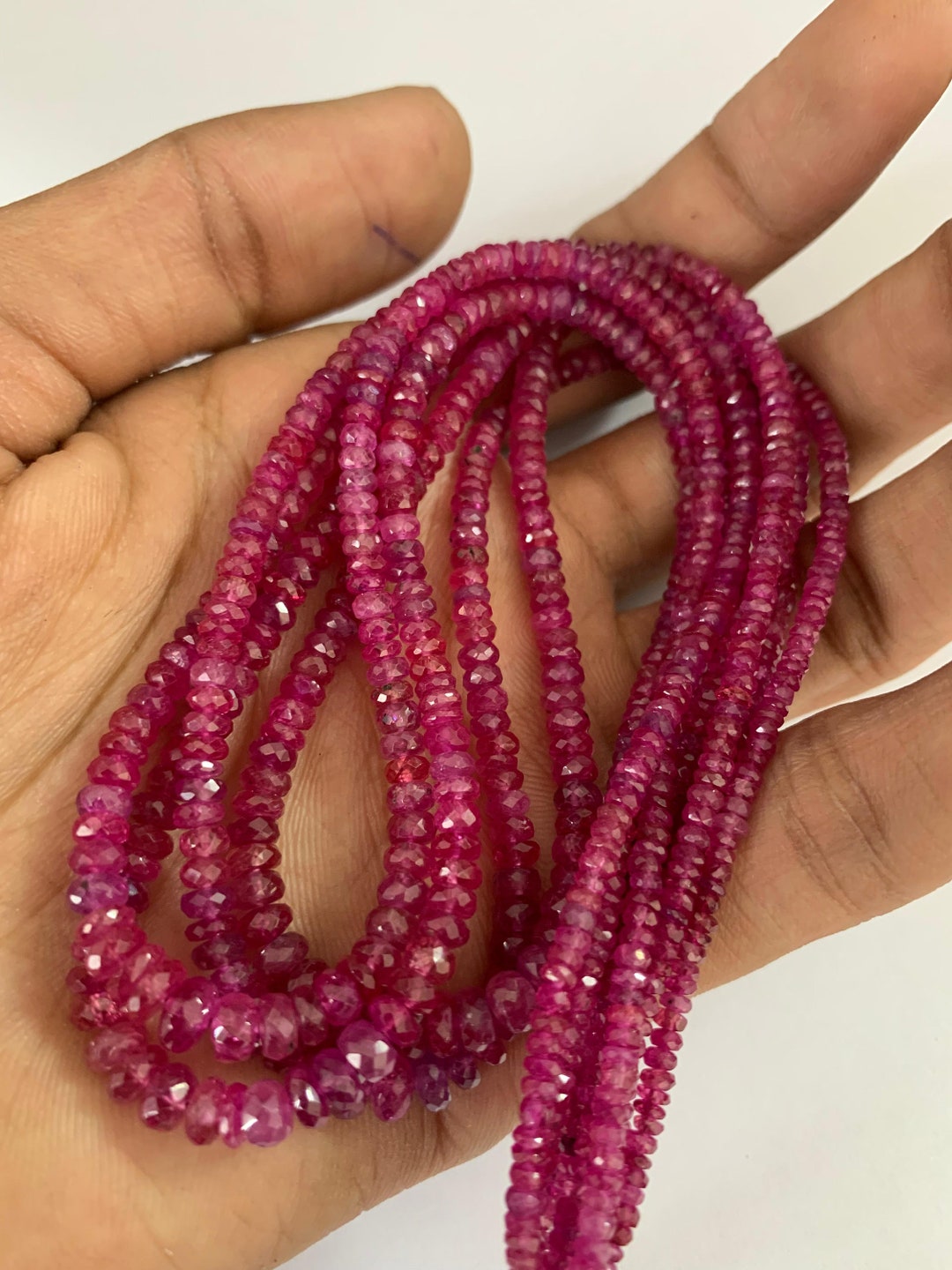 AAA 3 Strands Natural Ruby Faceted Rondelle Necklace 3-6 Mm Rondelle ...