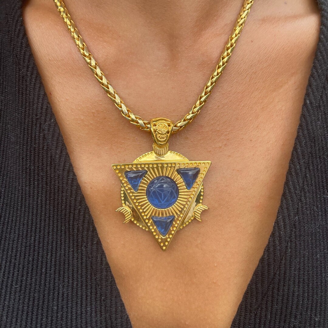 Arcturian Siberian Blue Quartz Merkaba Pendant: 22k Gold Plated ...