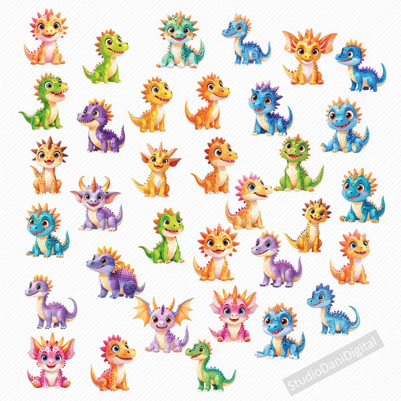 67 Dinosaur PNG Bundle, Kawaii Baby Dino Clipart for Sublimation ...