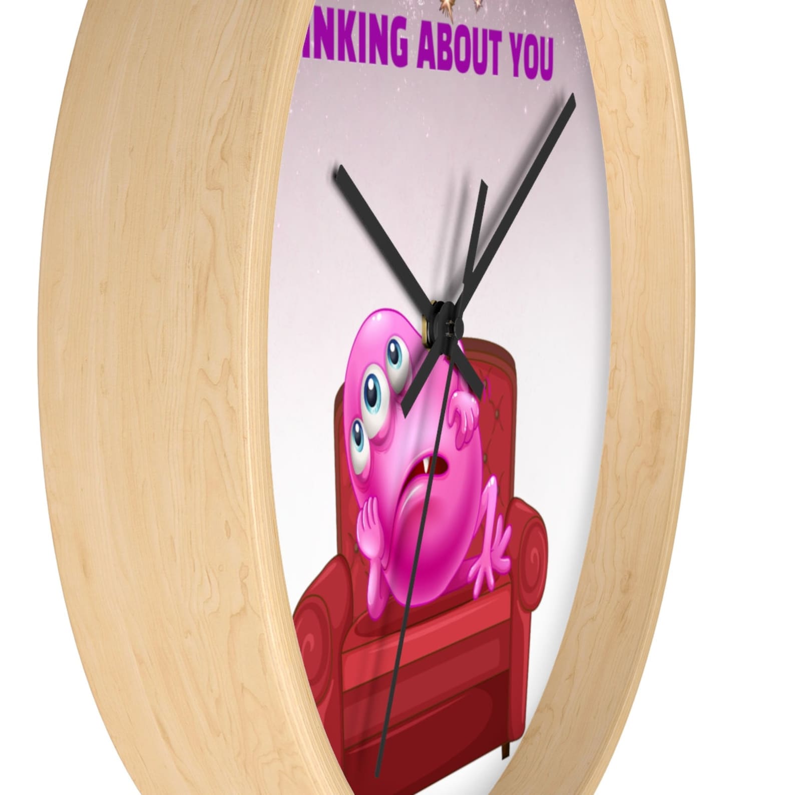 Romantic Monster Wall Clock Thinking About You Wall Clock Pink Loving ...
