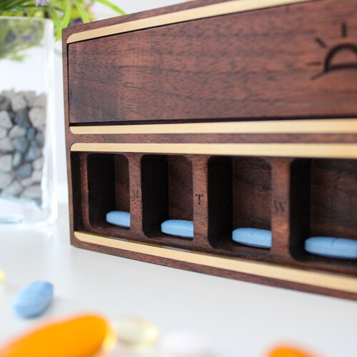 Wood 7 Day Weekly Pill Organizer Vitamin Dispenser Wooden - Etsy