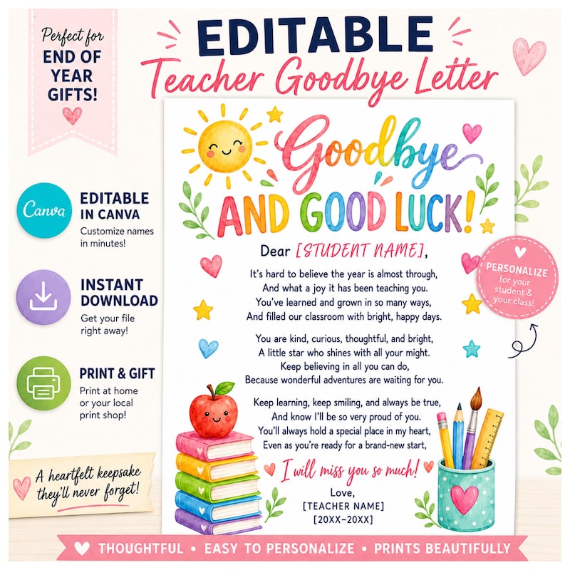Farewell Student Card - Etsy