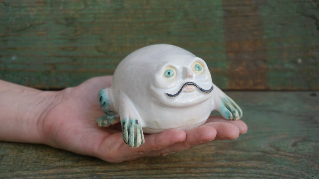 Ceramic Frog Figurine, Ceramic Sculpture Art, Human Face, Cute Frog ...
