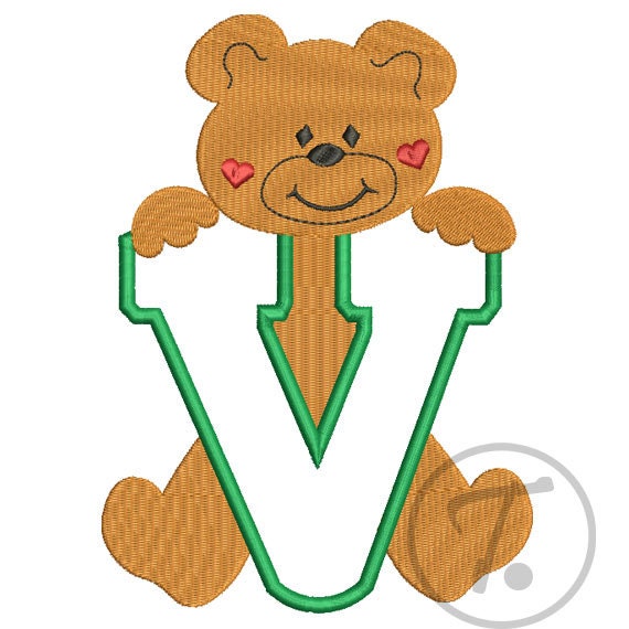 Letter V Applique Letter V and Teddy Bear. Pets Applique - Etsy UK