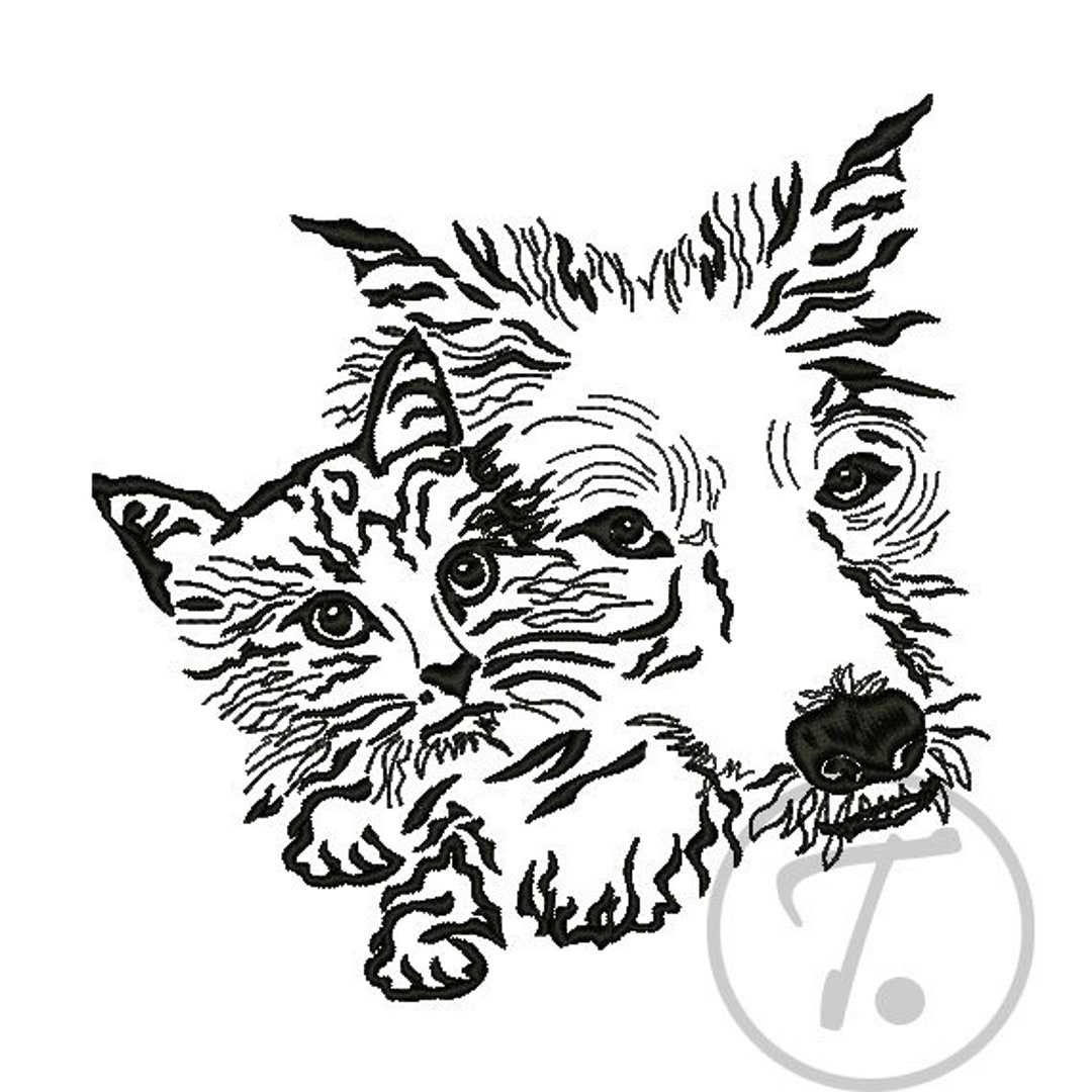 Dog Embroidery Design in 3 Size. Embroidery of a Cat With Dog. Pets ...