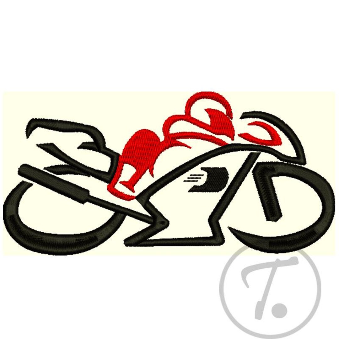 Motorcycle Embroidery Design: Moto Racer Pattern (4x4, 5x7, 6x10 ...