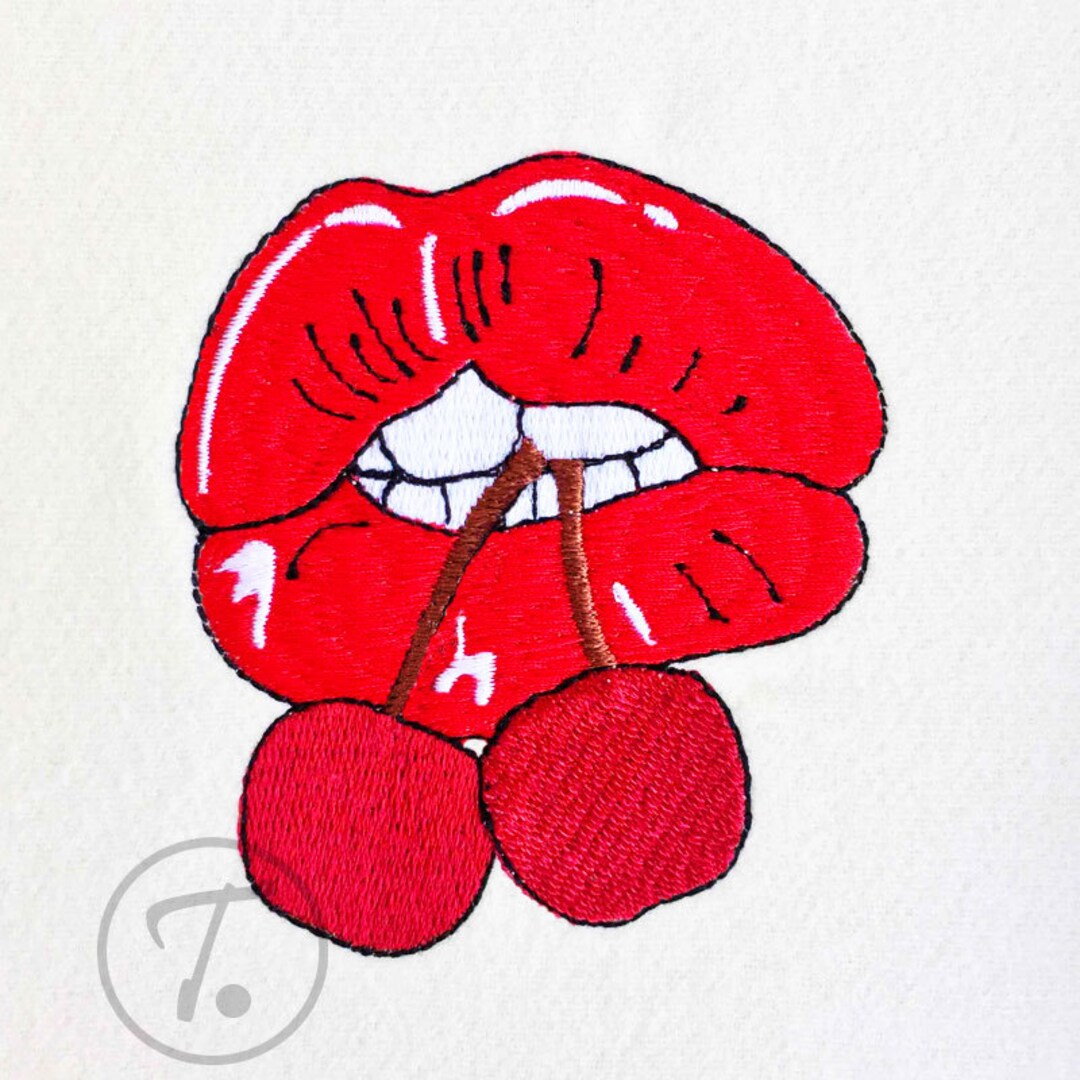Lips Embroidery Design - Clothes Embroidery - Lips With Cherry ...