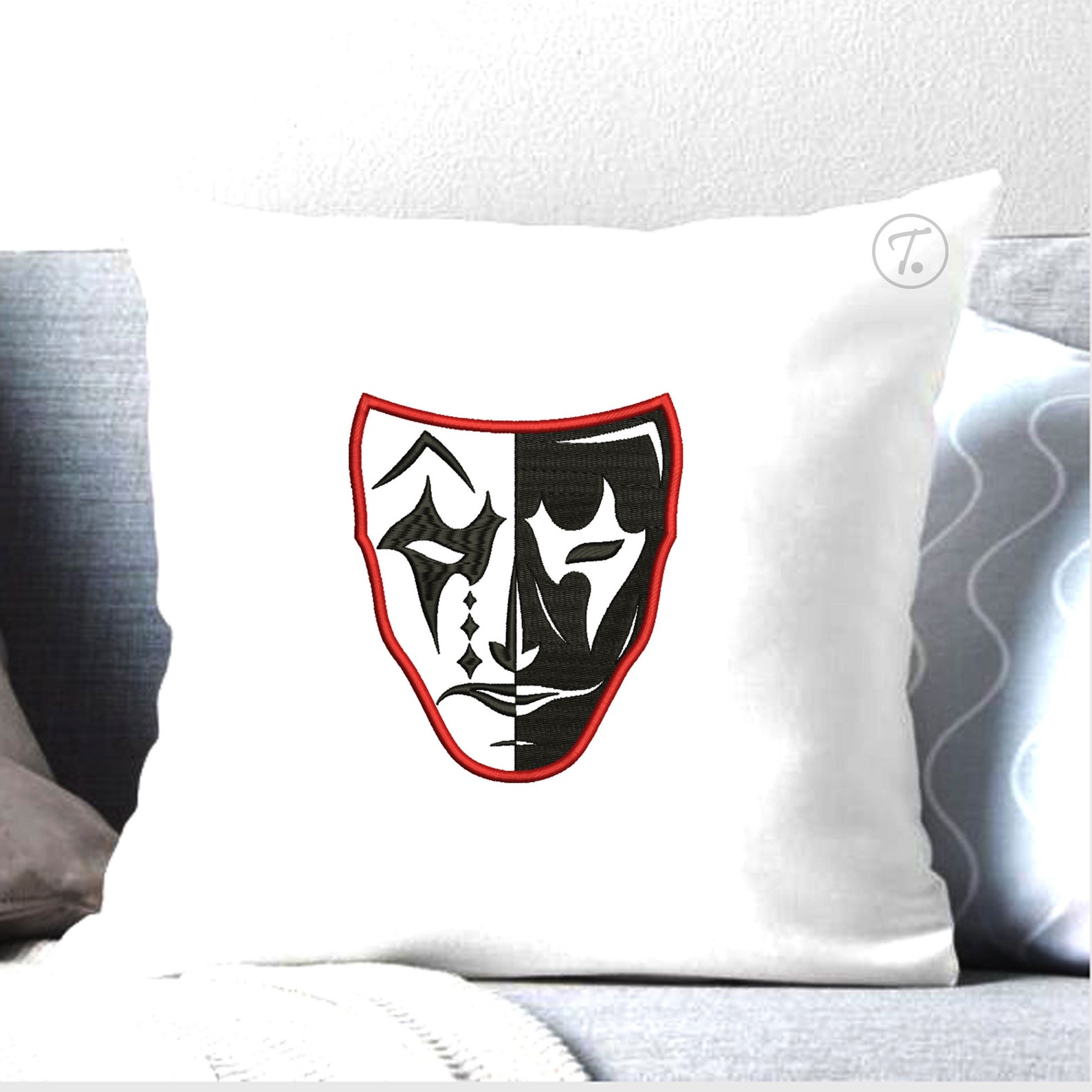 Sad and Smiling Mask Black White Art Applique Design for | Etsy