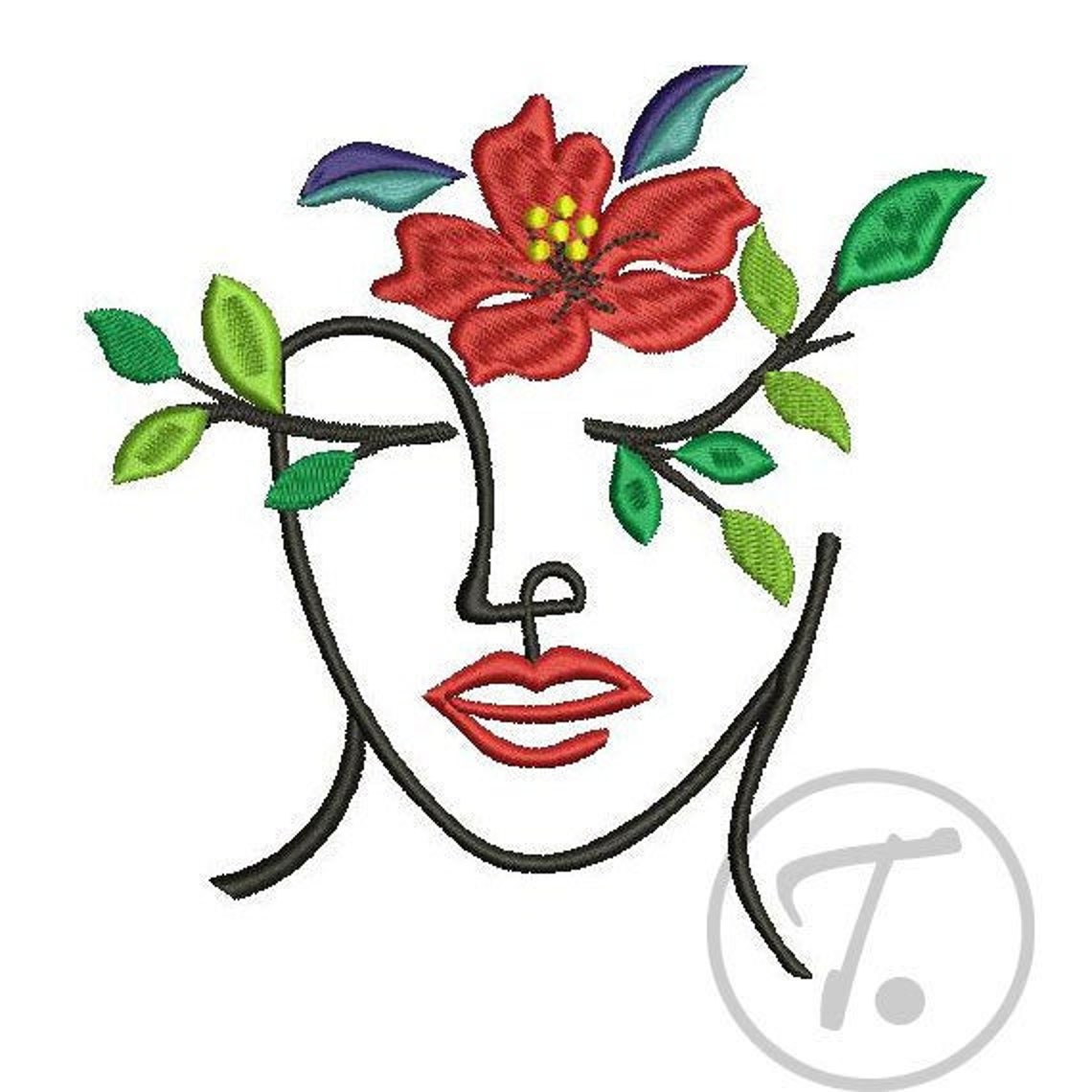 Art Embroidery the Face of a Woman With Flowers. Clothes | Etsy