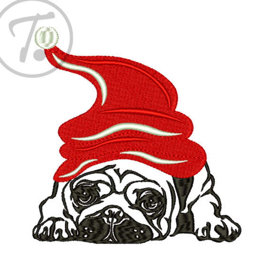 Bulldog Embroidery Design in 4 Size. Bulldog With Xmas Santa Hat ...