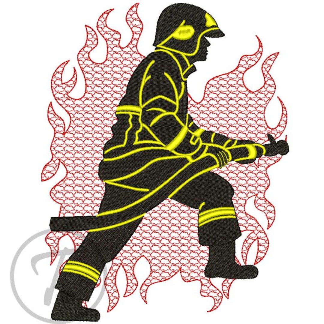 Fireman Embroidery Design: Firefighter Silhouette, Pattern (4 Size ...