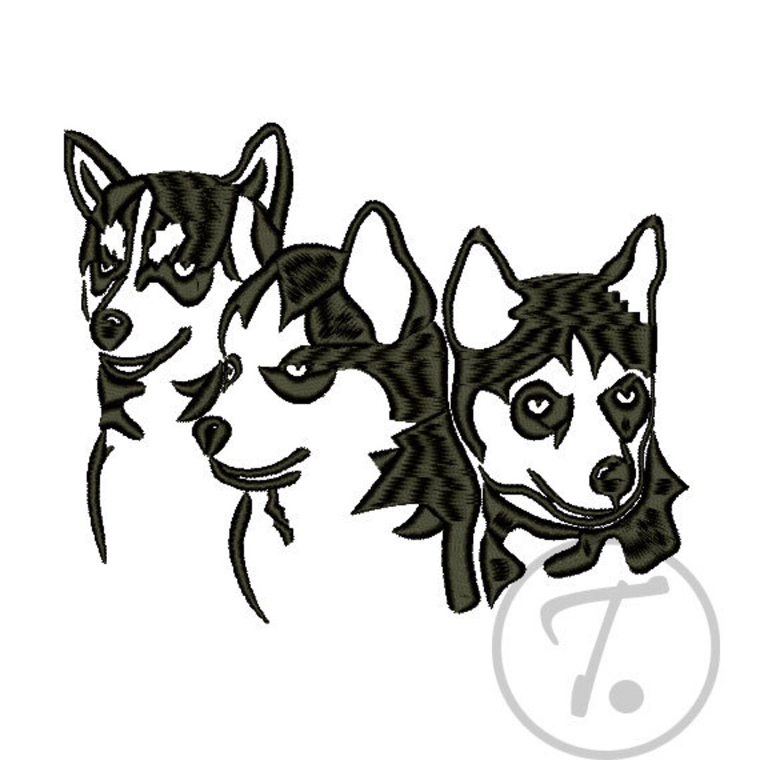 Husky Puppies Embroidery Design. Dogs Embroidery in 3 Size. Clothes ...