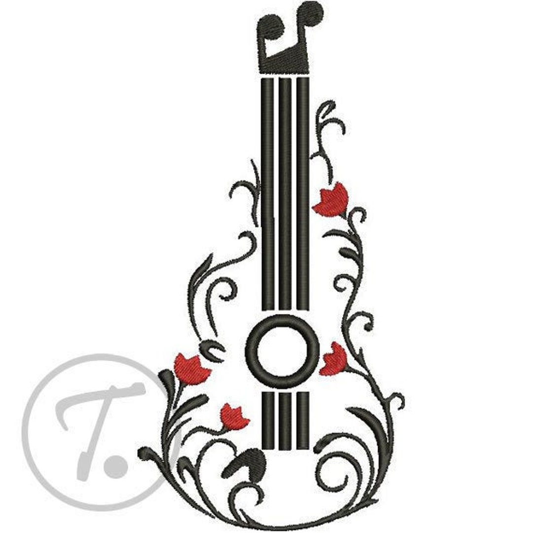 Clothes Embroidery. Guitar Embroidery Design. Music Emblem in 3 Size ...