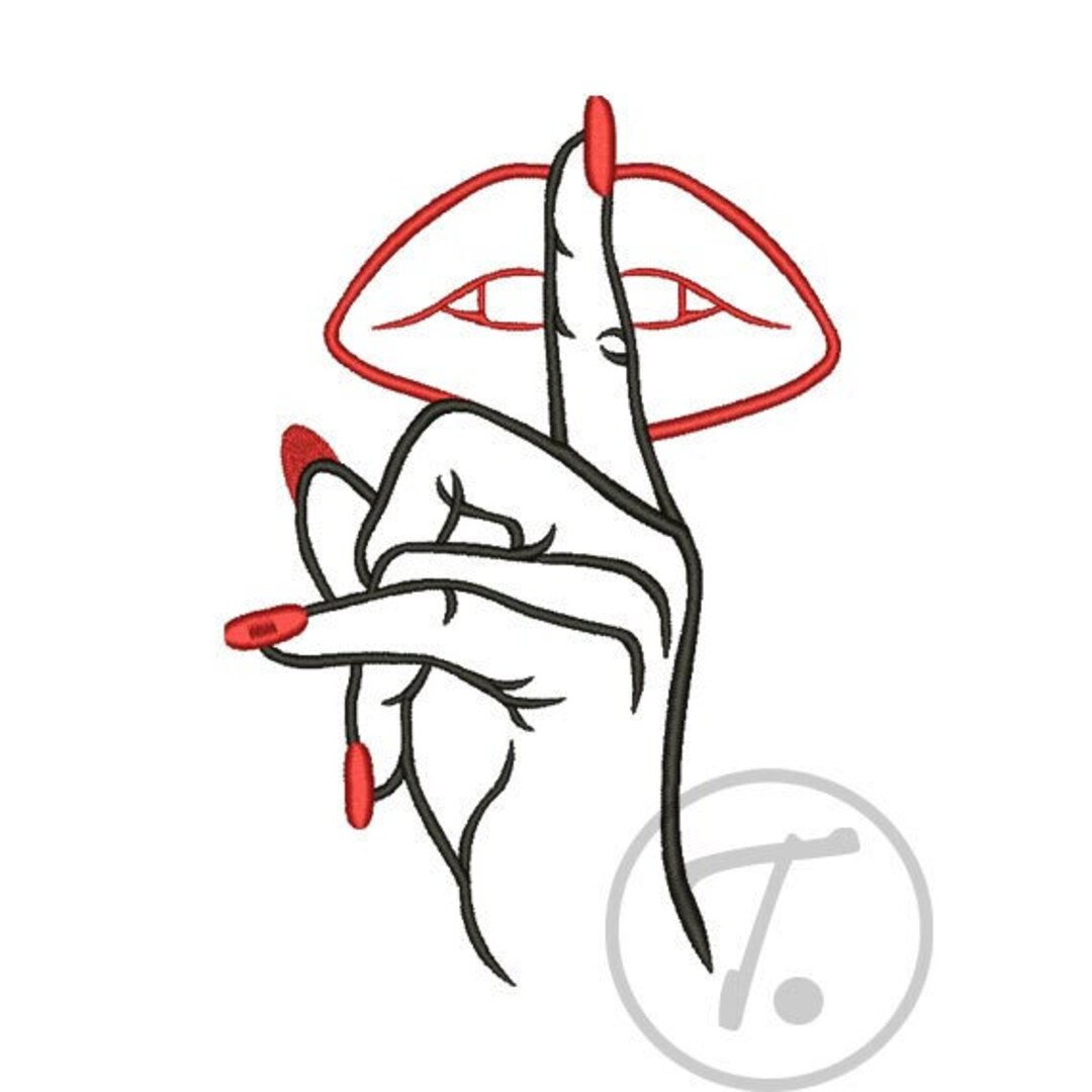 Finger on Lips Embroidery Design. Lips With Finger Design. Shut up ...