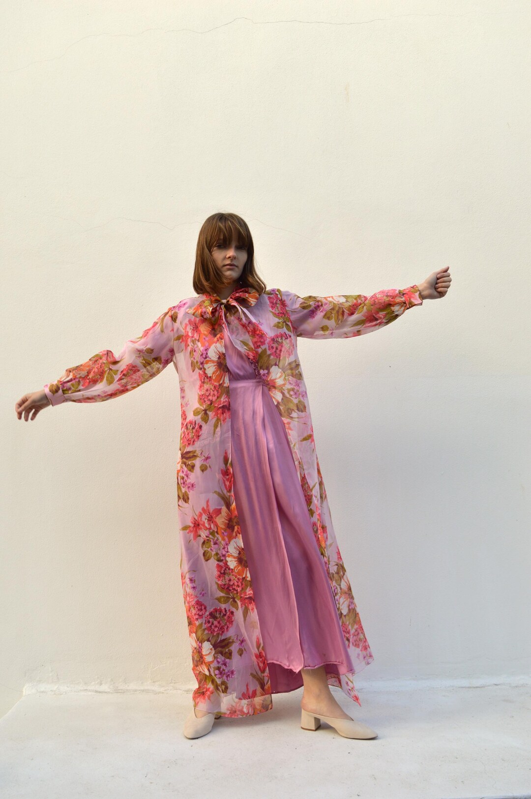 Vintage 1970s Handmade Sheer Floral 'housecoat' / Jacket - Etsy