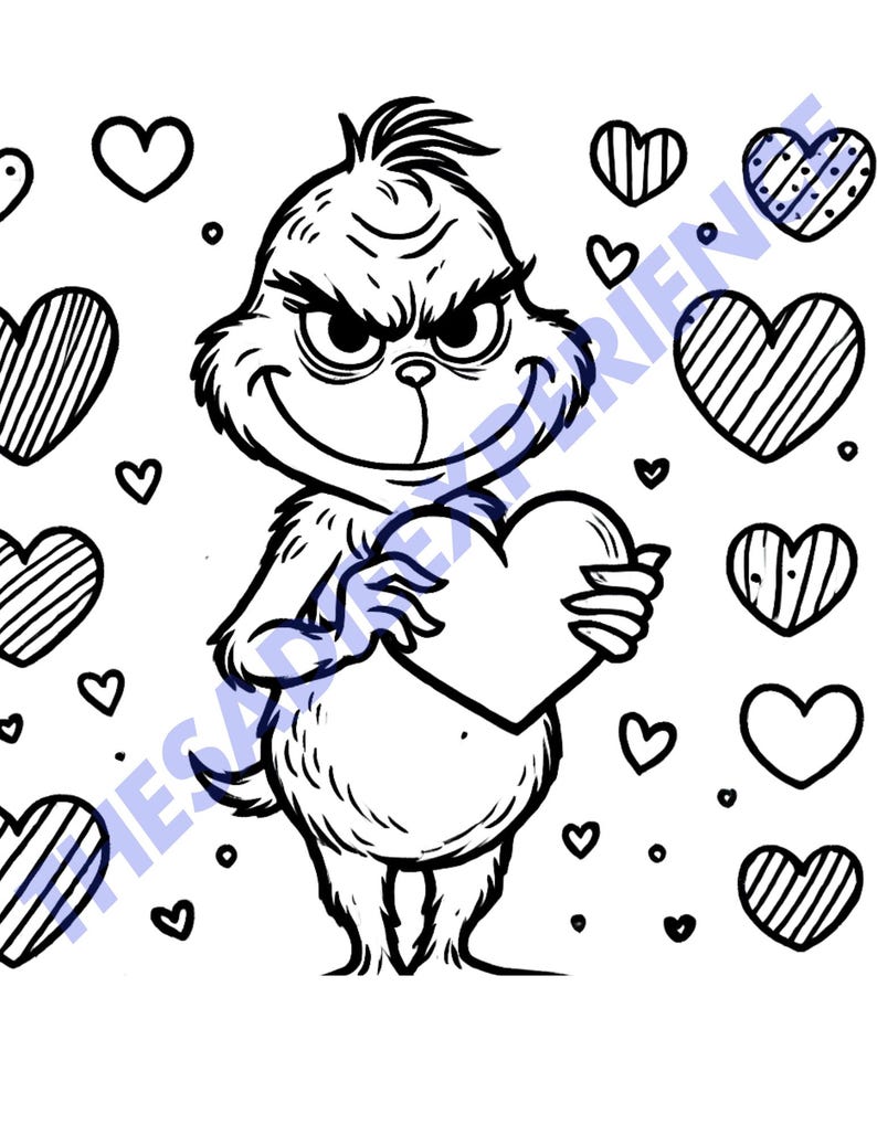 Valentine Grinch Theme Coloring Pages - Etsy