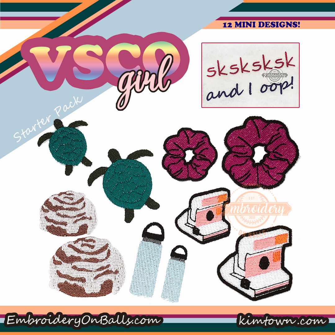 VSCO Girl Scrunchie Instant Camera Turtle Flask Cinnamon Bun Tiny ...
