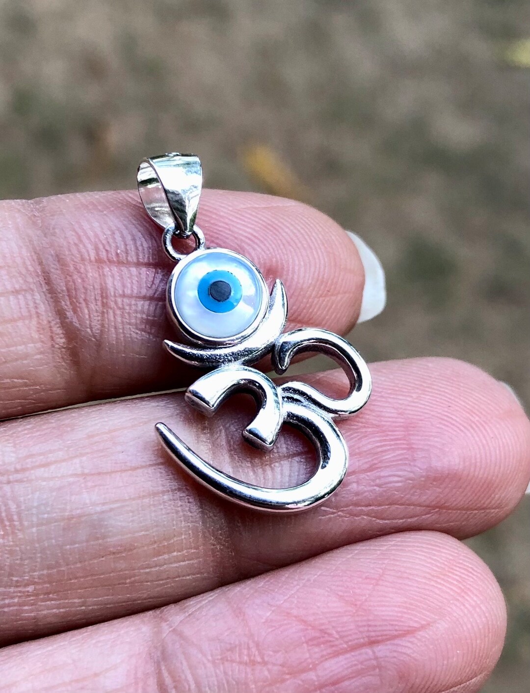 Artisan Crafted 925 Silver OM AUM Evil Eye Protection Pendant, Amulet ...
