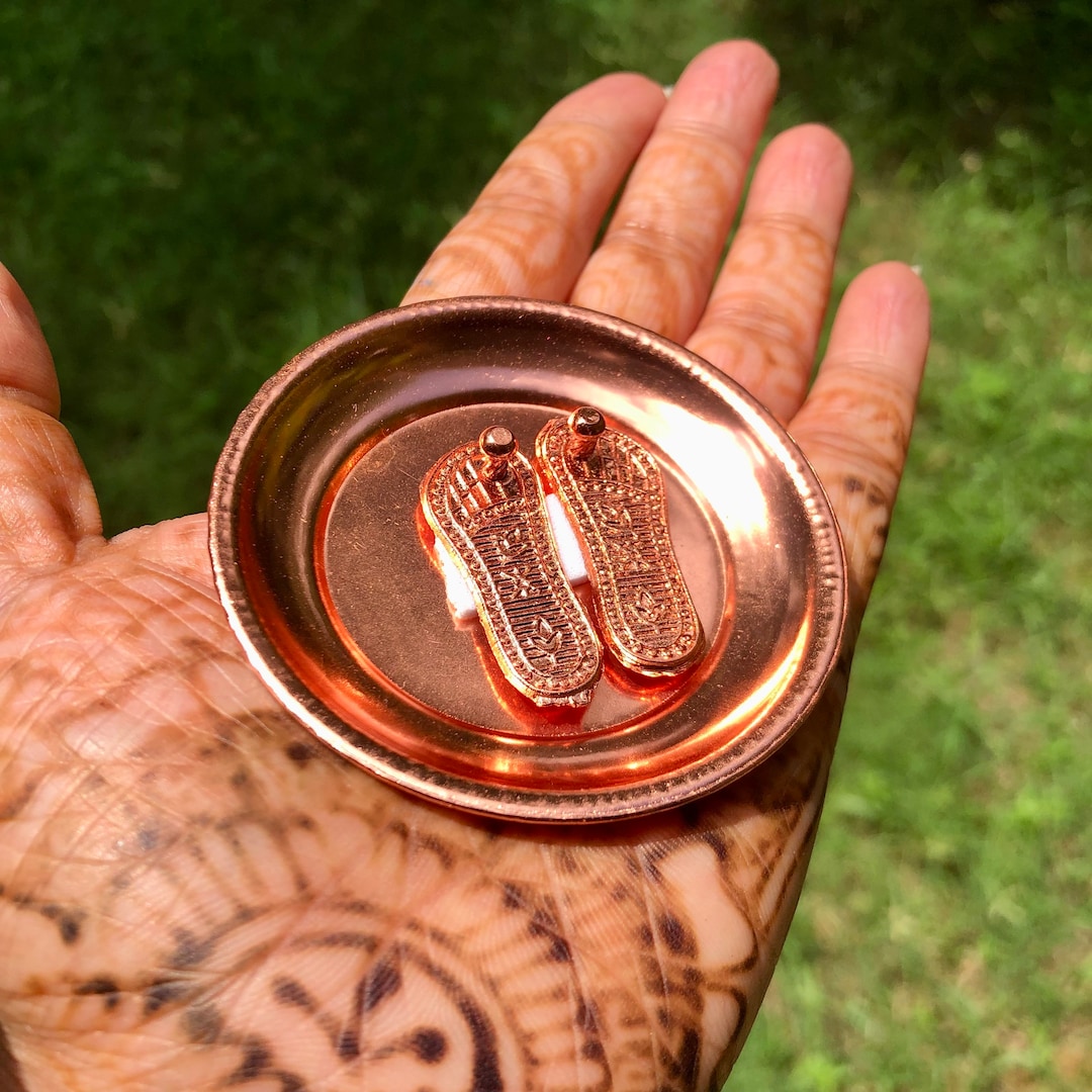 2.5 Inch Copper Plated Hindu Religious Laxmi Lakshmi Devi Charan Paduka ...