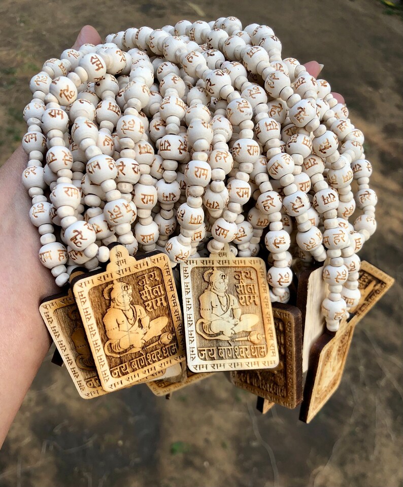 20" Single Line Carved HANUMAN Pendant, Shri Ram Mala, Kanthi Mala ...