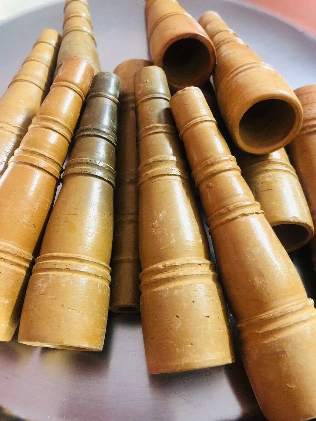 2 PC Big 4" Handmade Clay Chilam Chillam Chillum Smoking Pipe ...