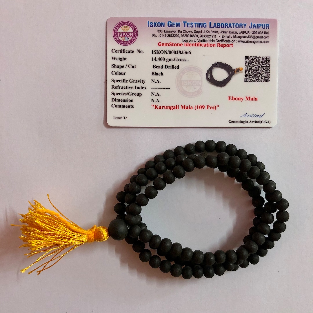 Lab Certified Original Ebony Wood 108+1 Beads 6 Mm, Natural Karungali Malai Mala ROSARY, Indian ...
