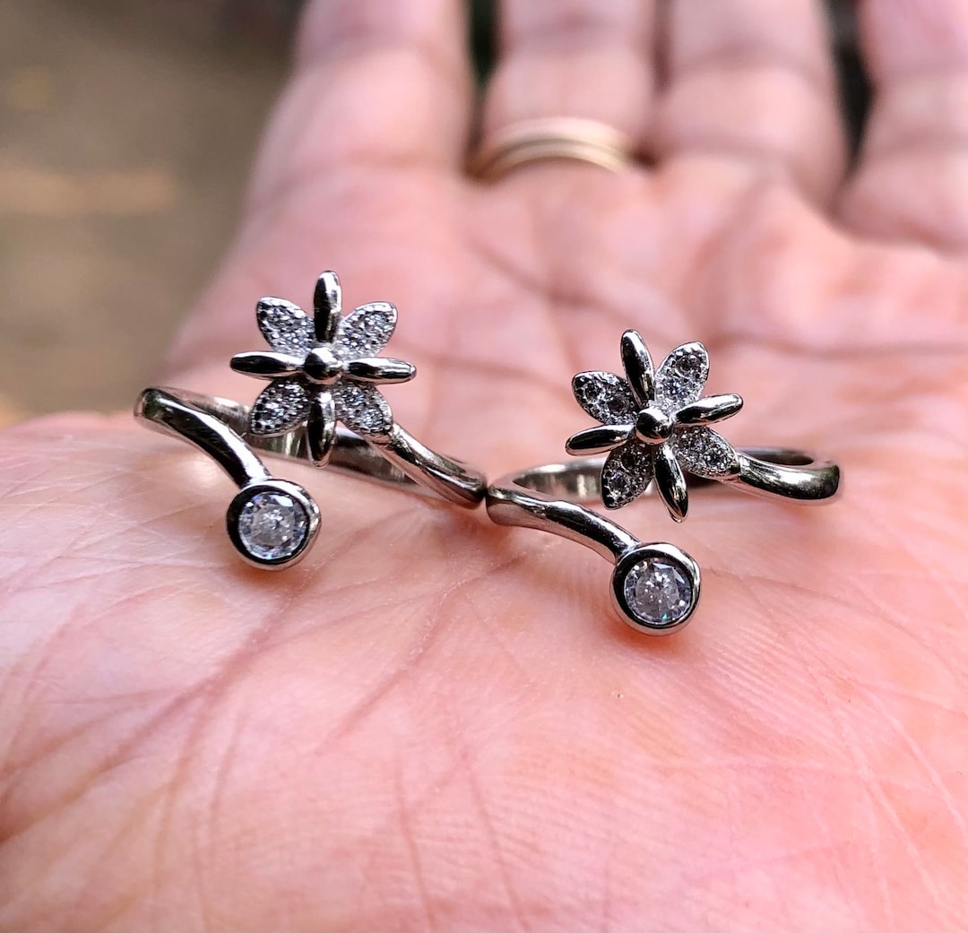 2 Pc 925 Sterling Silver + Cz Toe Rings Adjustable, High Polish, Gold ...