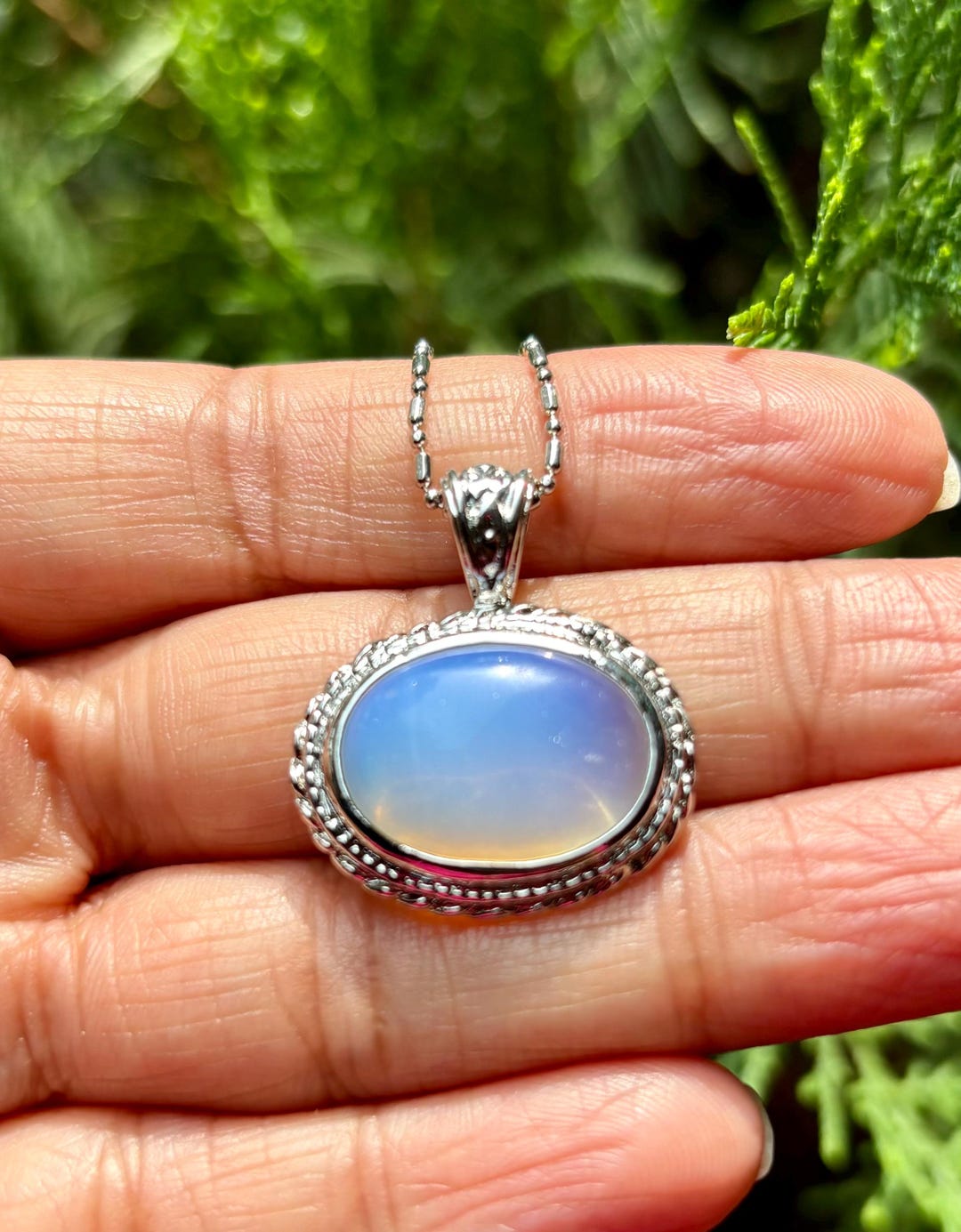 White Gold Filled Opalite Opalene Fashion Pendant, Locket, Natural ...
