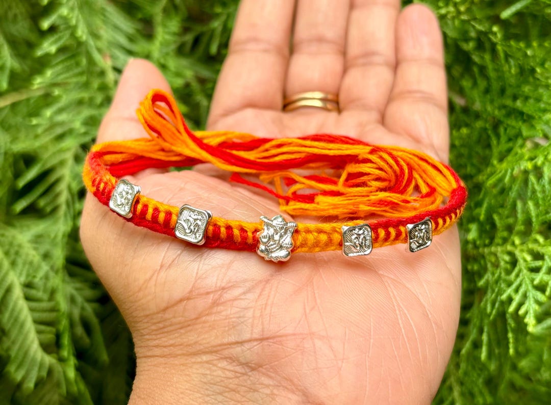 925 Sterling Silver MAULI KALAWA Rakhi Bracelet With Hindu Charms ...