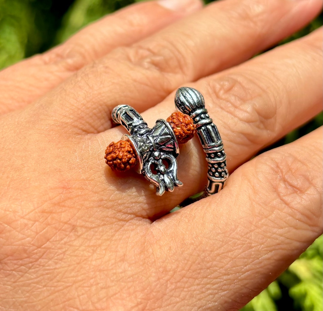 925 Sterling Silver + 5 Mukhi RUDRAKSHA Panchmukhi Rudraksh 5 Face, Adjustable Ring, Lord Shivas ...