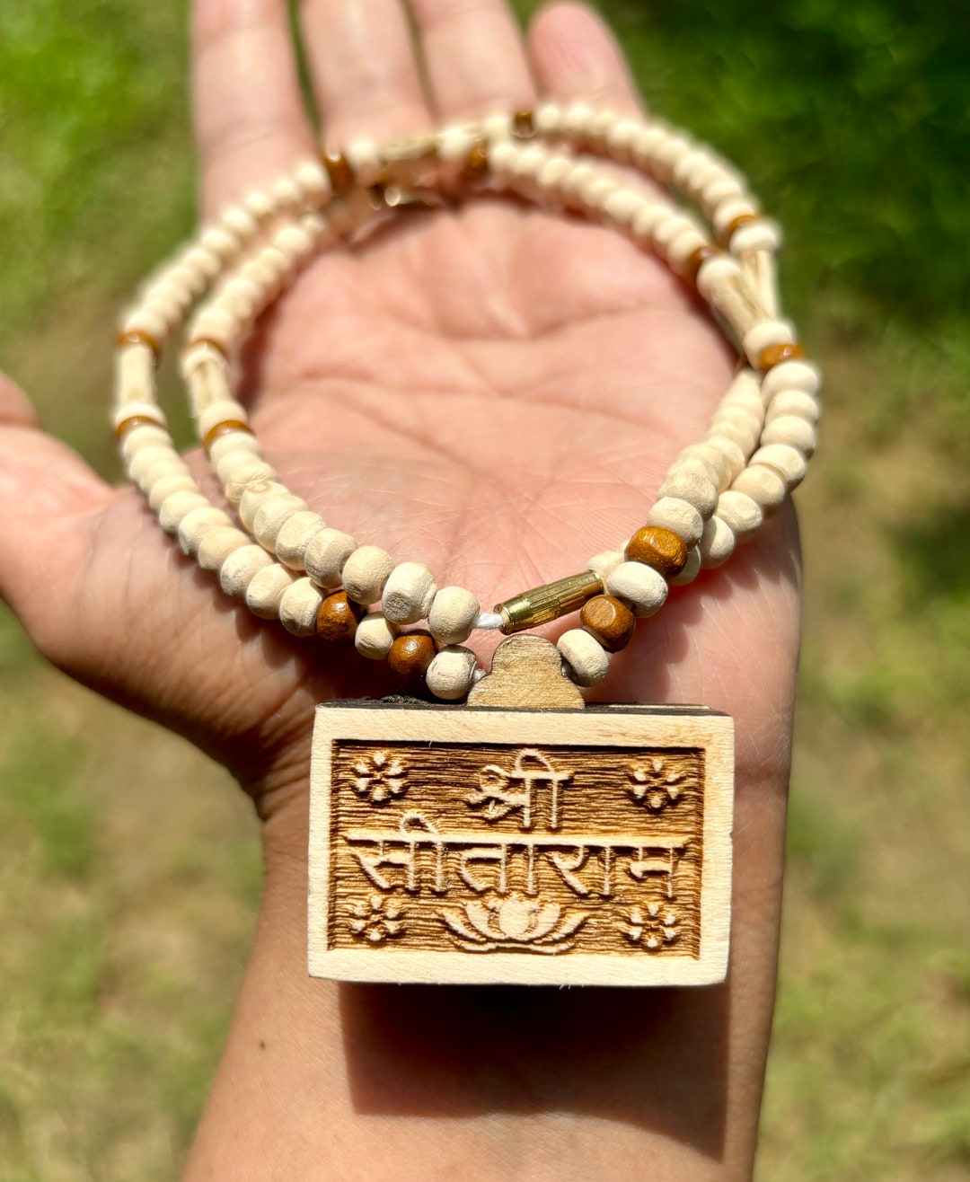 20" Single Line Carved Shri Sita Ram Rama Pendant, Shri Sita Ram Mala ...