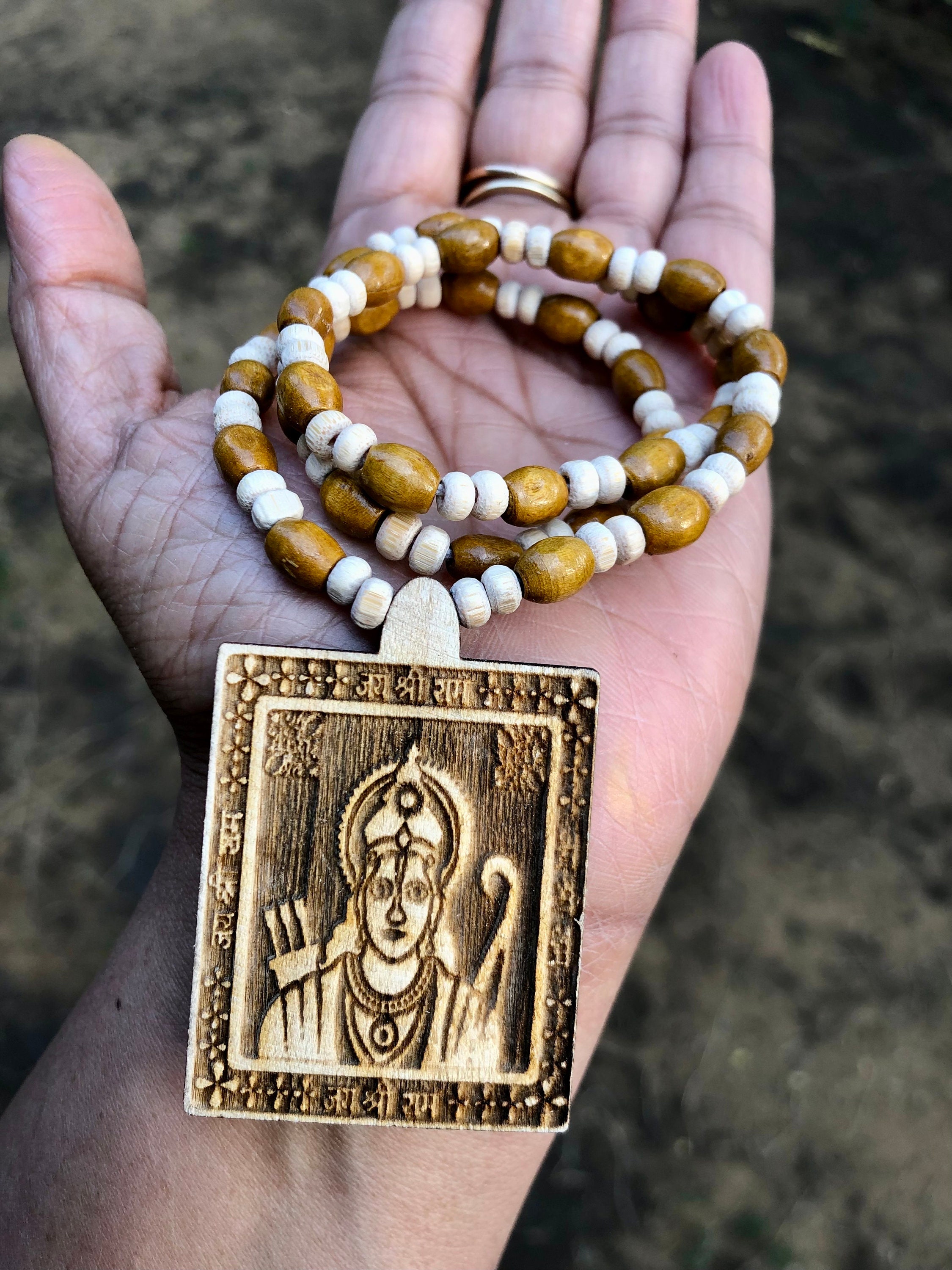 20" Single Line Carved Ram Rama Pendant, Shri Ram Mala, Kanthi Mala ...