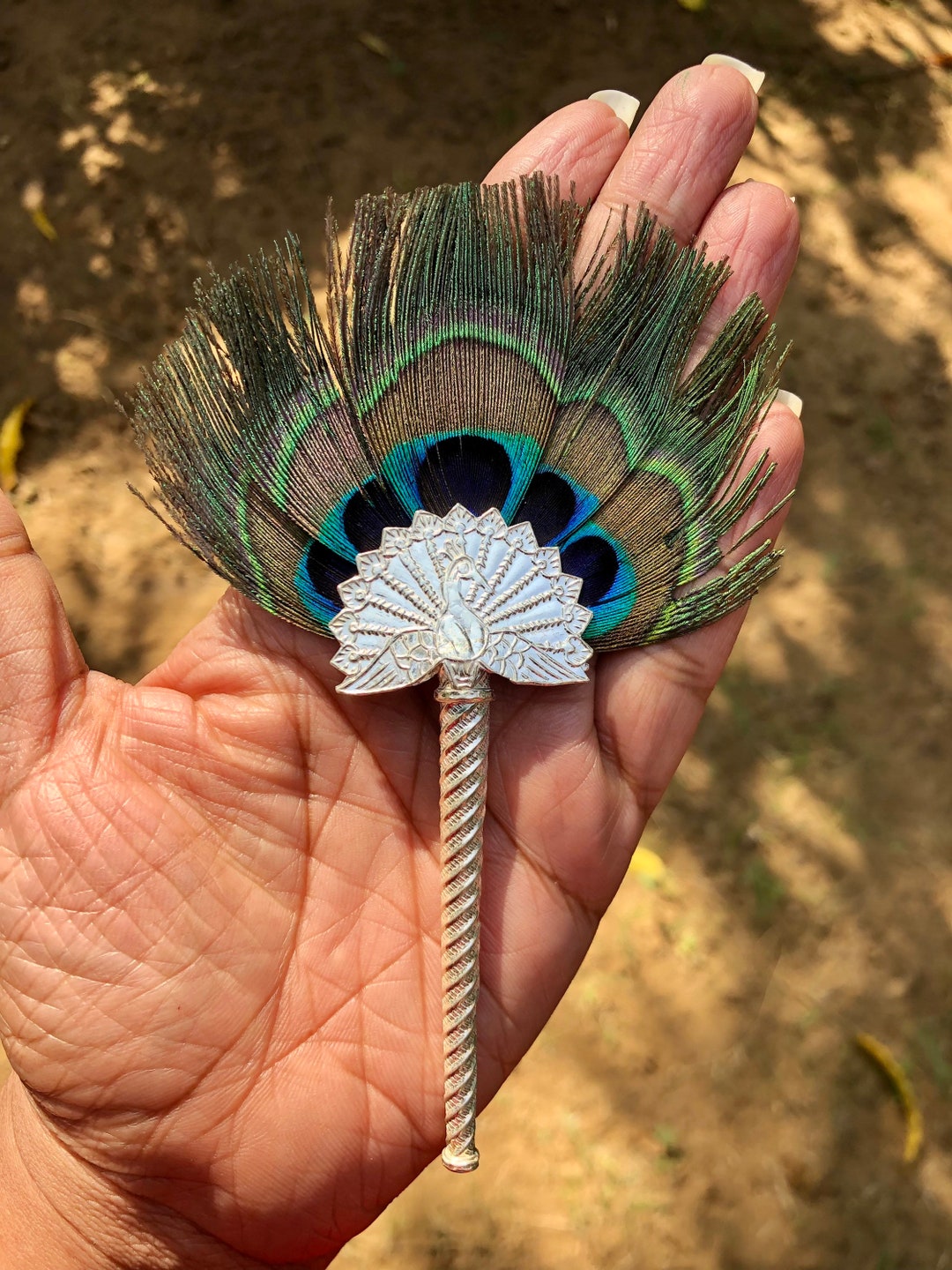 925 Sterling Silver Handmade Lord Krishna LADDU GOPAL Peacock Feathers ...