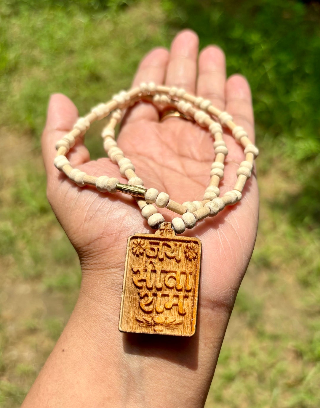19" Single Line Carved Shri Sita Ram Rama Pendant, Shri Sita Ram Mala ...