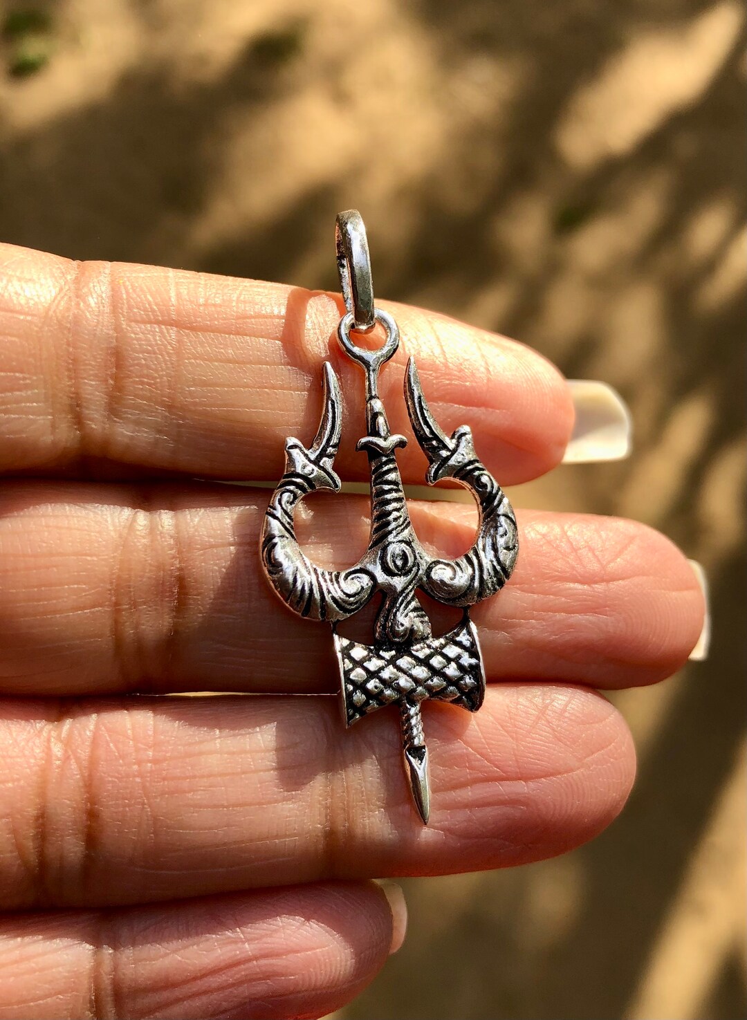 925 Sterling Silver Lord Shivas Shiv Jis Trishul Trident Pendant, for ...