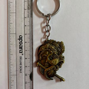 4 " Artisan Crafted Lord Krishna Peacock Flute Metal Key Ring, Key ...
