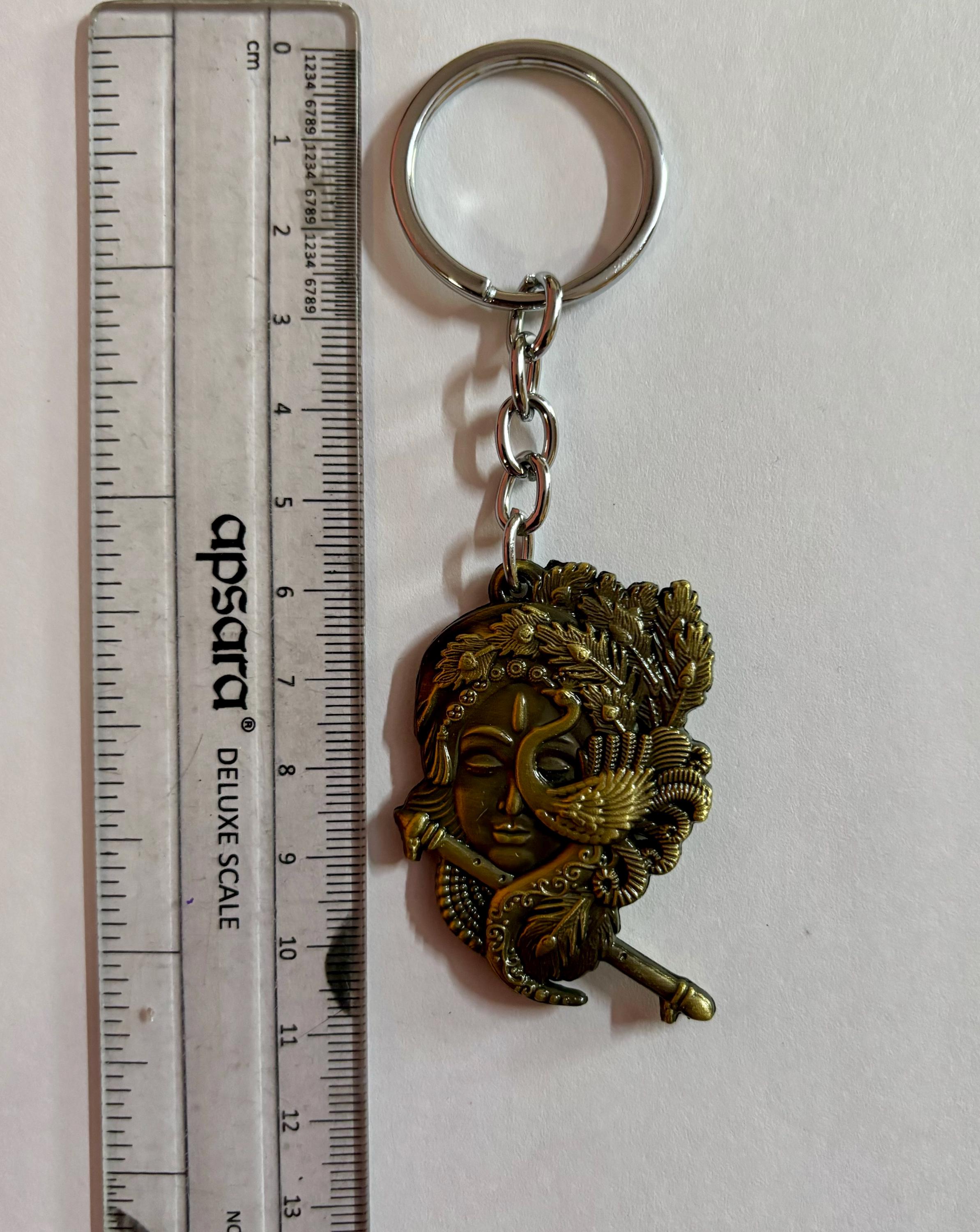 4 " Artisan Crafted Lord Krishna Peacock Flute Metal Key Ring, Key ...