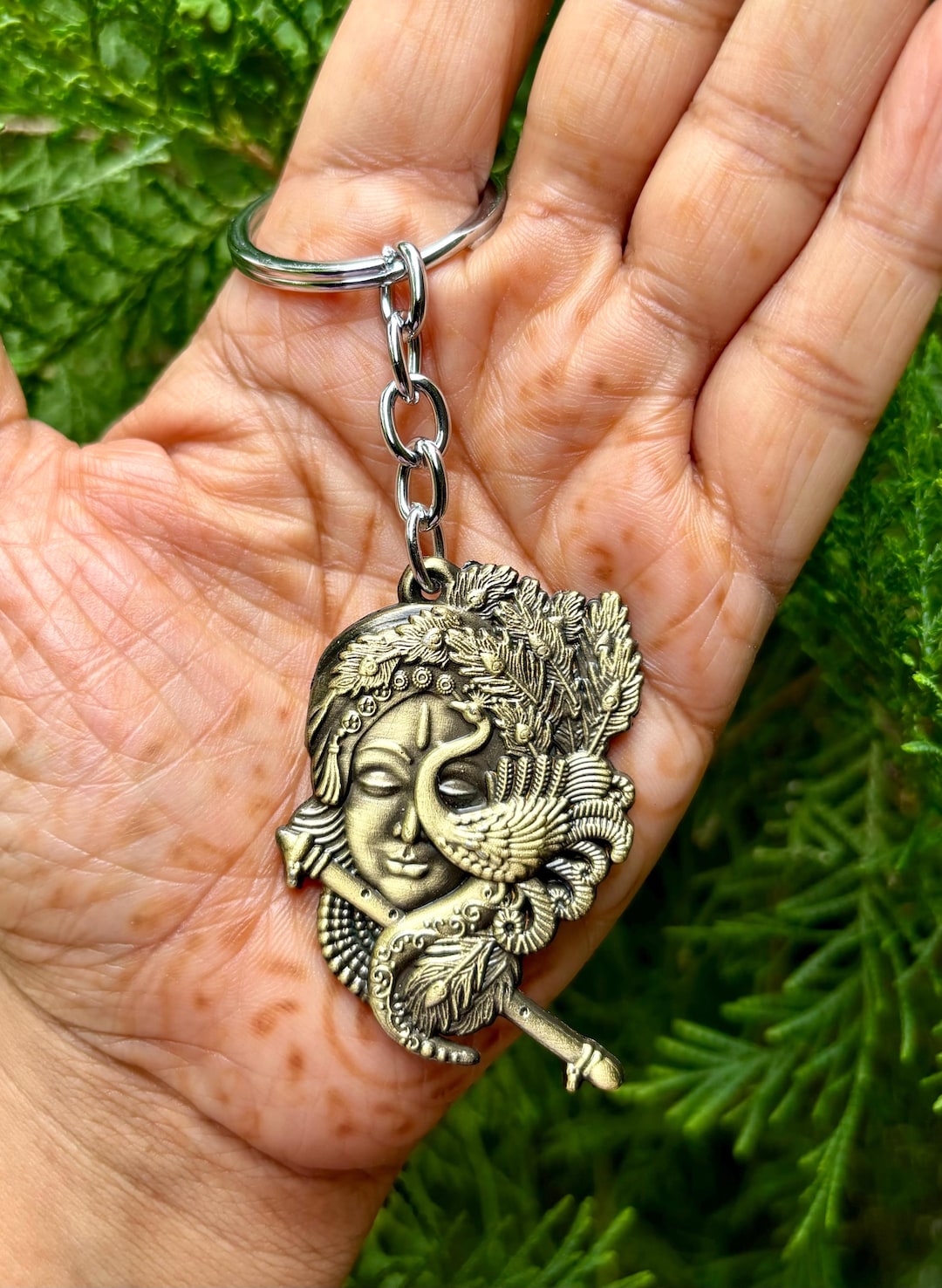 4 " Artisan Crafted Lord Krishna Peacock Flute Metal Key Ring, Key ...