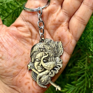 4 " Artisan Crafted Lord Krishna Peacock Flute Metal Key Ring, Key ...