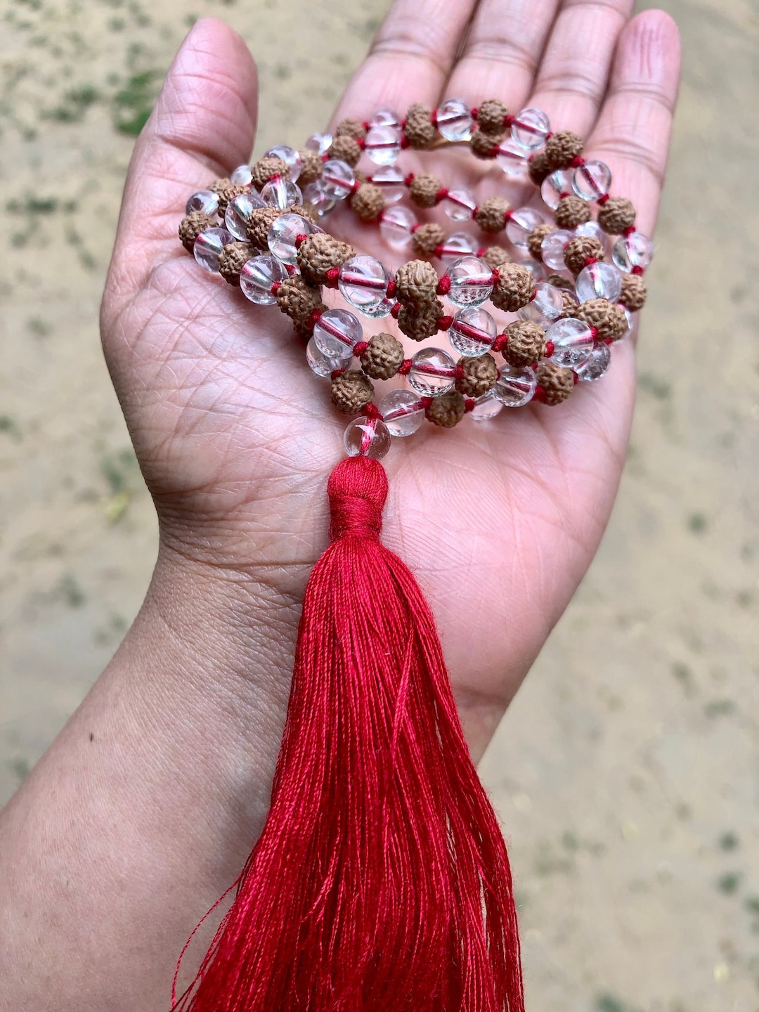 Indian Origin Rudraksha + Sfatik/ Sphatik Mala 108+1 Bead 5 Mukhi 5 ...