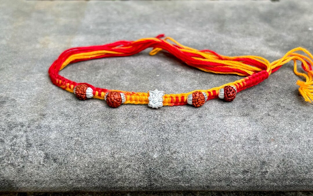 925 Sterling Silver MAULI KALAWA Rakhi Bracelet Om Rudraksh Hindu ...
