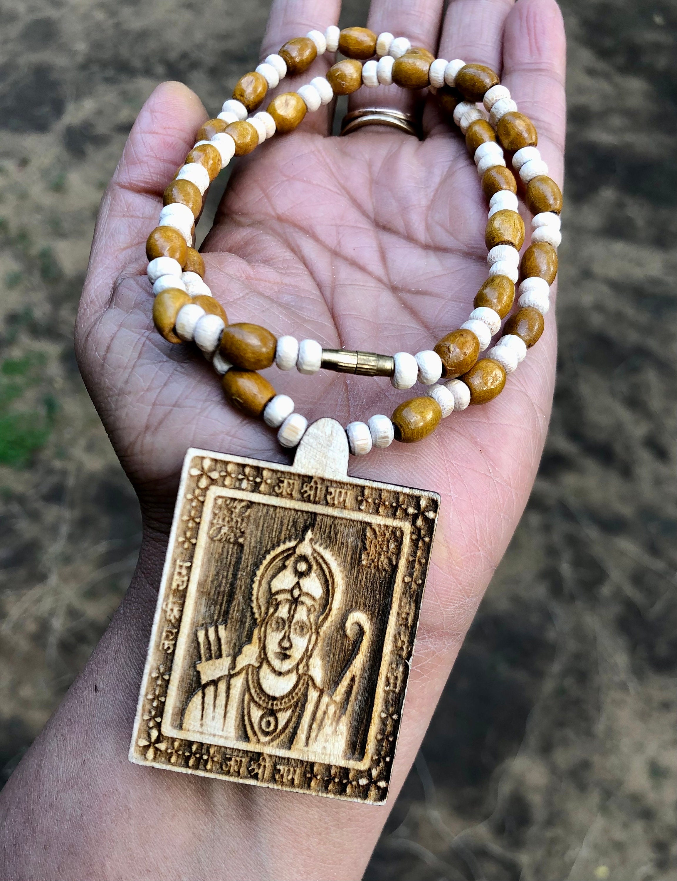 20" Single Line Carved Ram Rama Pendant, Shri Ram Mala, Kanthi Mala ...