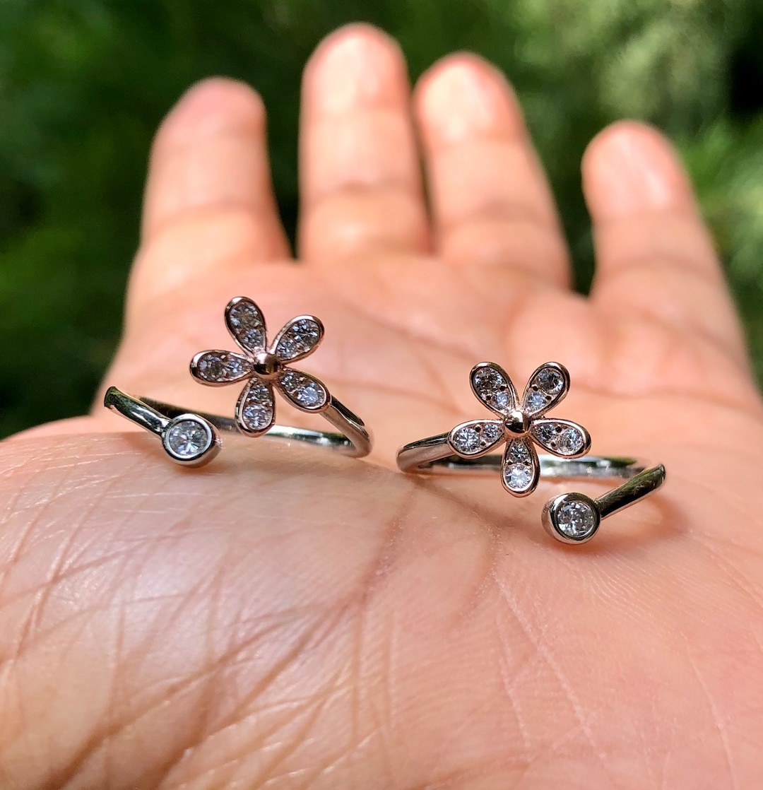 2 Pc 925 Sterling Silver + Cz Toe Rings Adjustable, High Polish, Gold ...