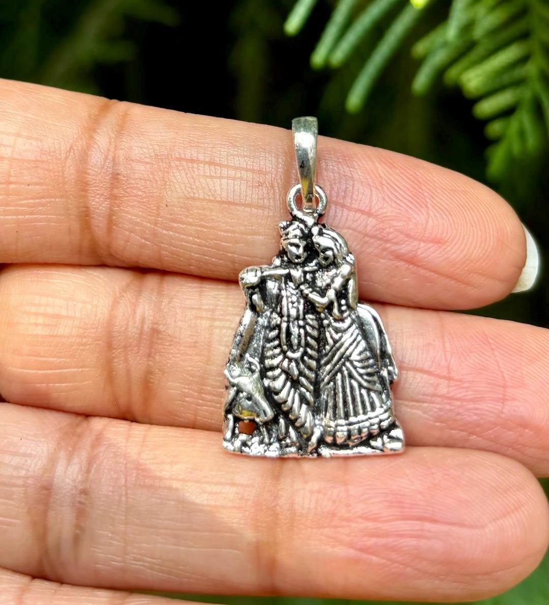 925 Sterling Silver Radha Krishna Pendant, Wearing Temple, Puja 3.1 Gm ...